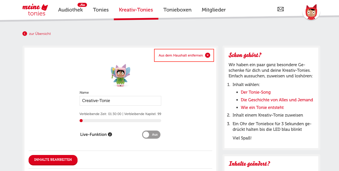 Wie kann ich einen Kreativ Tonie aus meinem Haushalt entfernen? – tonies® Support